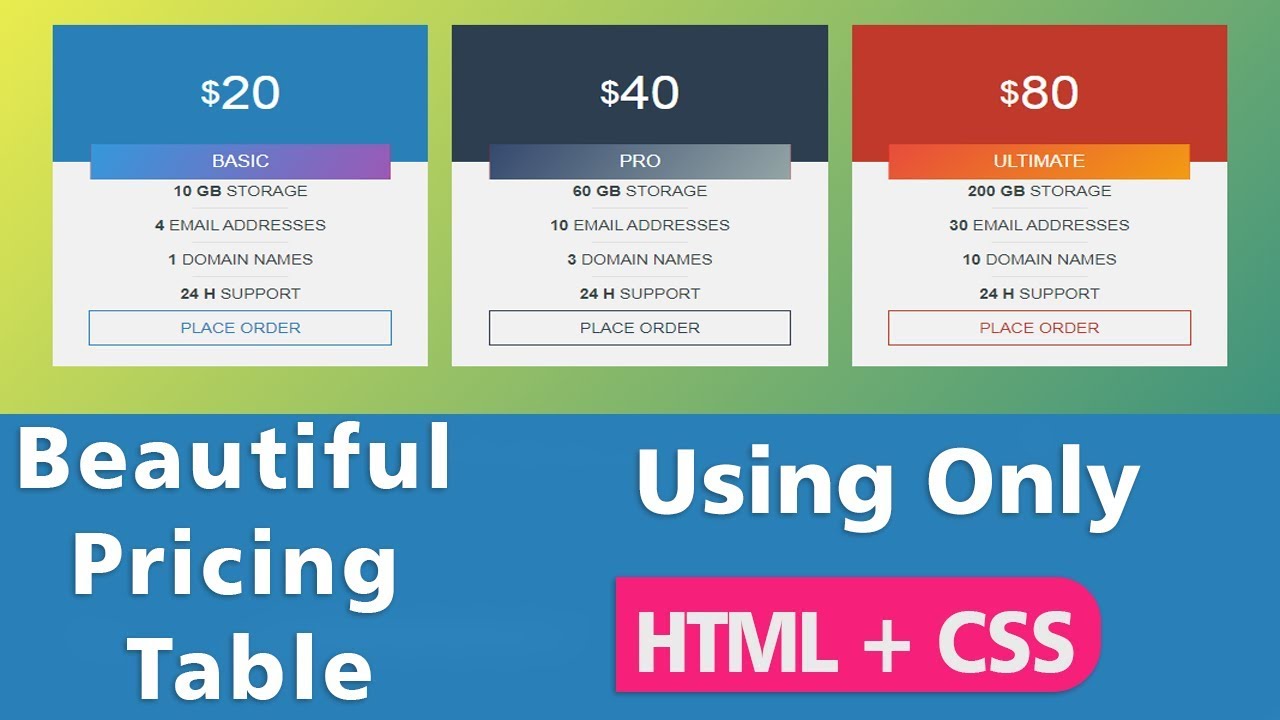 Beautiful Pricing Table Using Only HTML And CSS | HTML, CSS And ... Beautiful Pricing Table Using Only HTML And CSS | HTML, CSS And ...