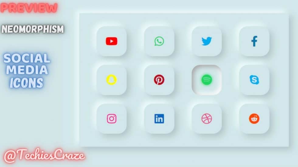 PREVIEW | Social Media Icons with Neomorphism Design UI using HTML & CSS | TechiesCraze | Dieno ...