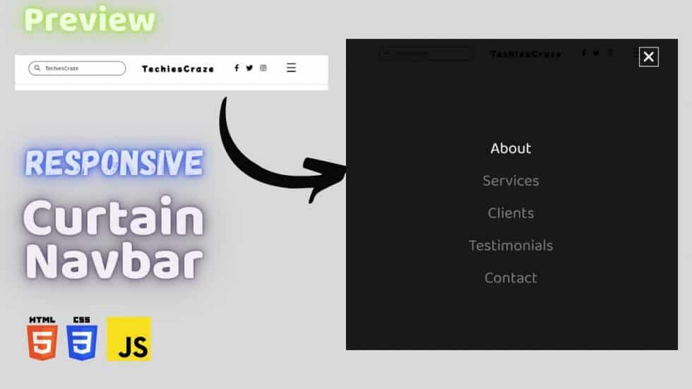 Preview Responsive Navbar With Curtain Menu Using Html Css And Javascript Techiescraze 4707