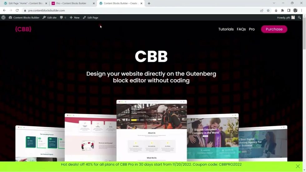 How to create a notification, promotion bar in Gutenberg editor using the Content Blocks Builder ...
